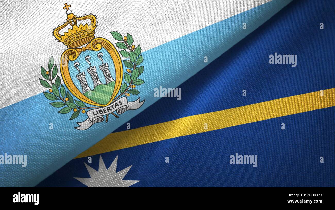 San Marino and Nauru two flags textile cloth, fabric texture Stock ...