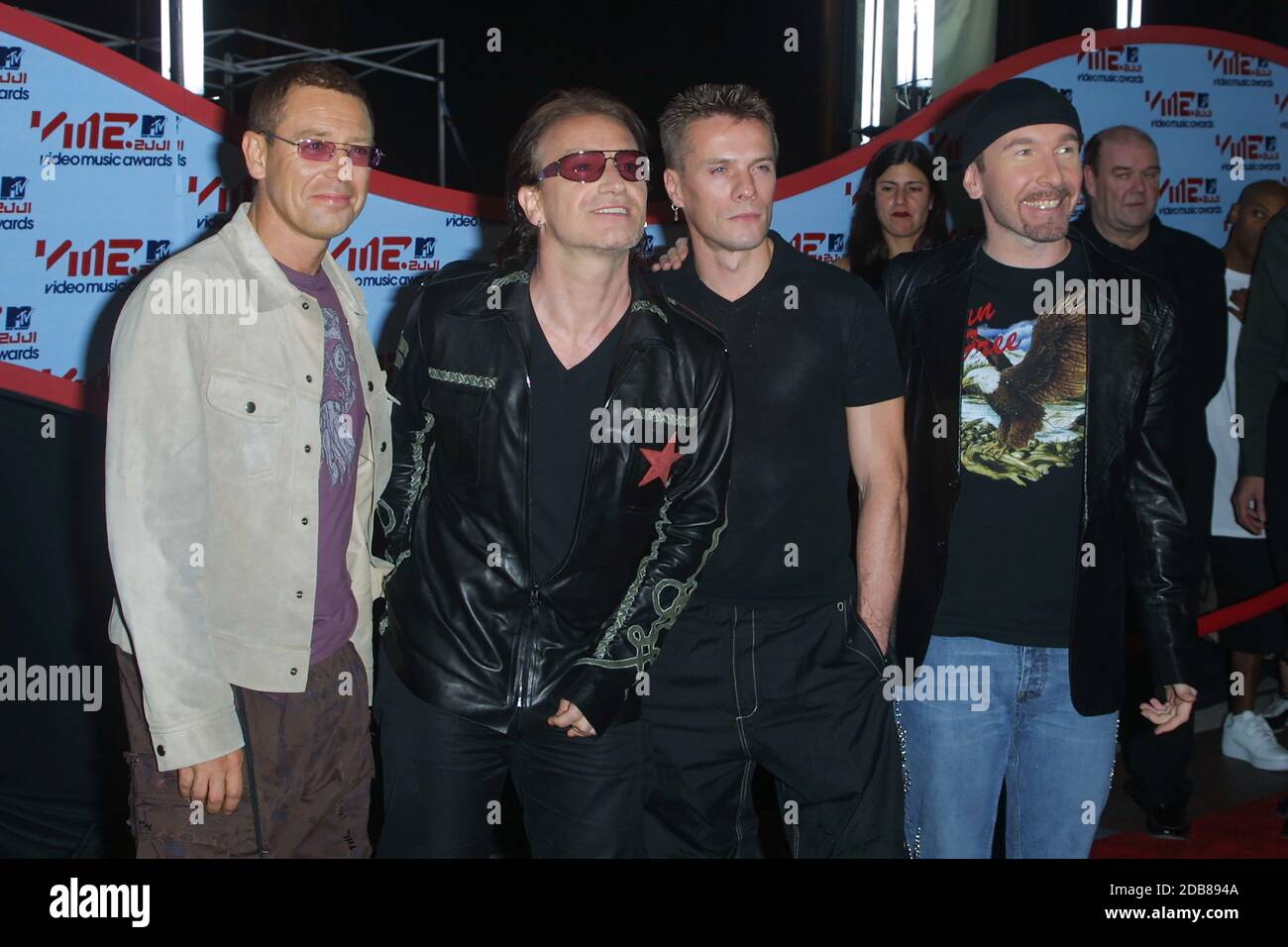Irish rock group U2 (L-R) Adam Clayton, Bono, Larry Mullen Jr and The ...