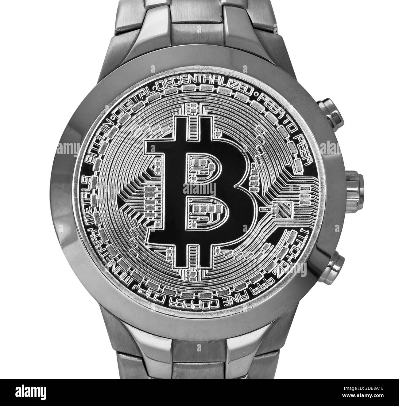 Bitcoin on the clock face isolated on white background. The concept of ...