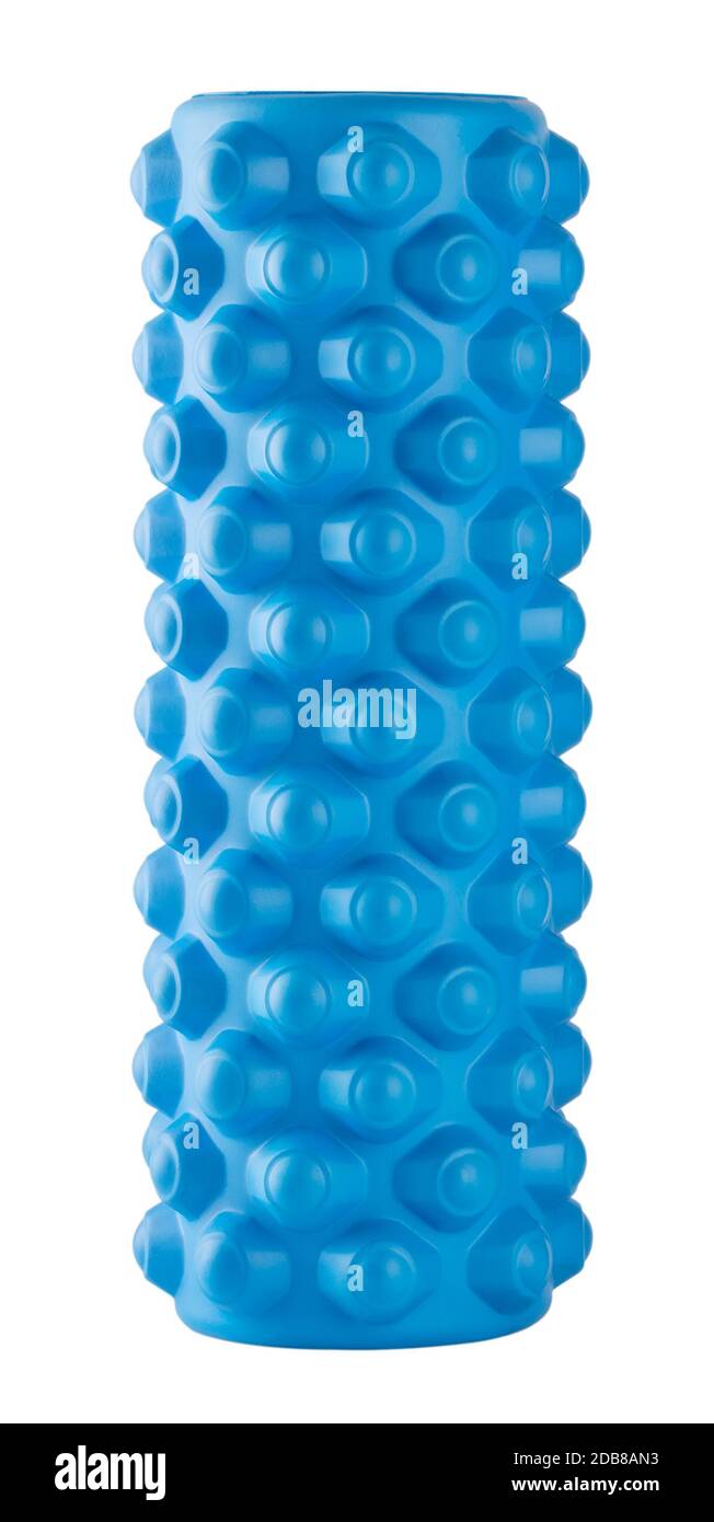 Blue massage roller isolated on white background Stock Photo - Alamy