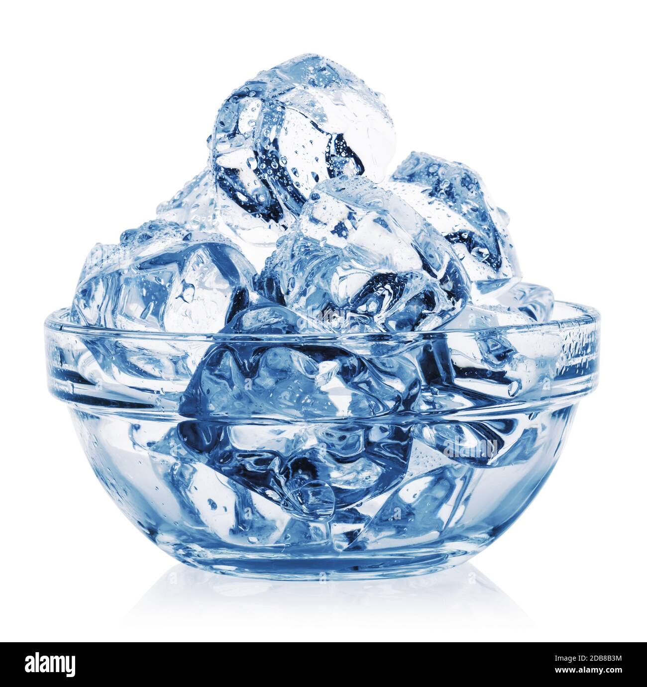 Cooling ice cubes in transparent plate isolated on a white background ...