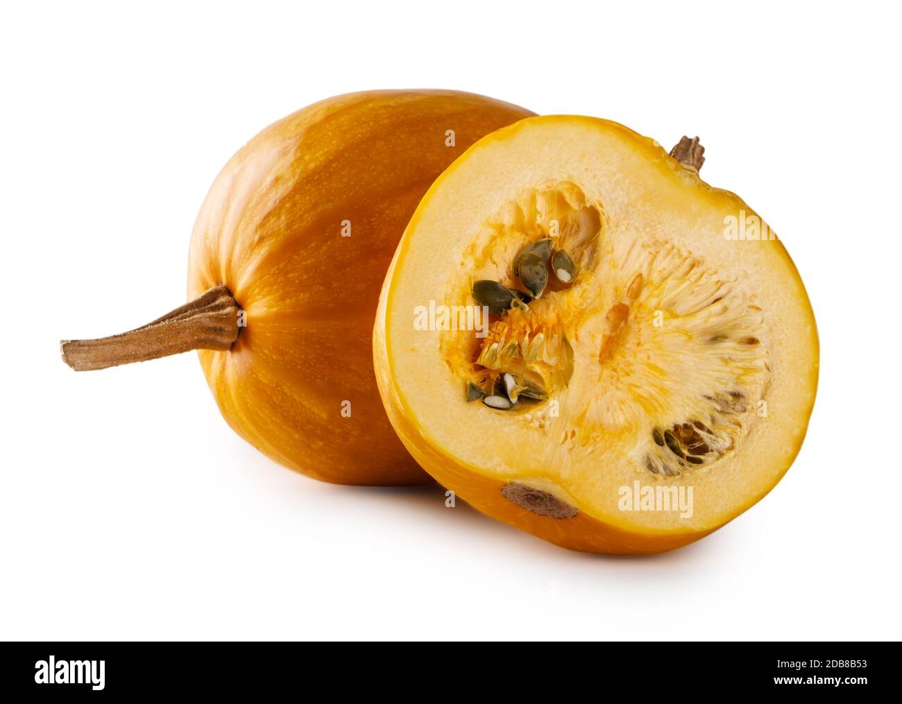 Whole and half pumpkin isolated on white background Stock Photo - Alamy