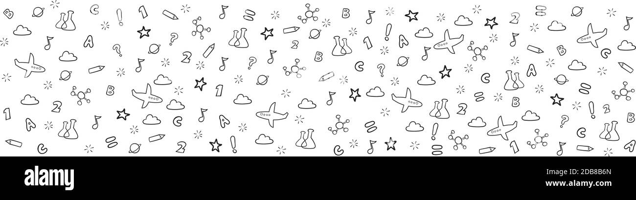 Panoramic background with symbols on the subject of knowledge - Vector ...