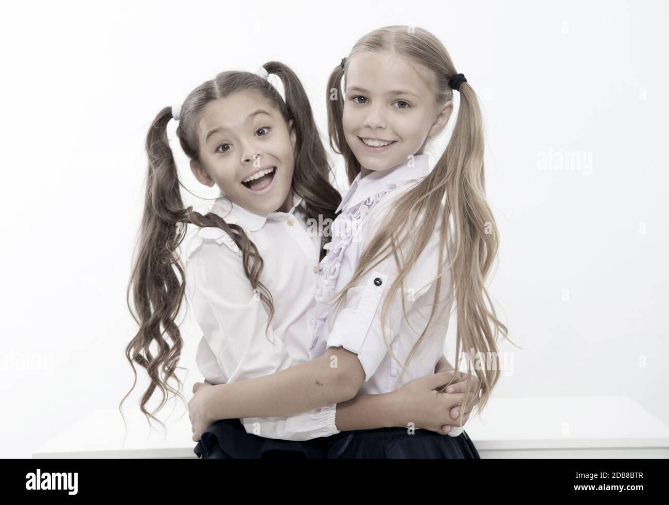 Happy girl friends hug each other, friendship concept. A true ...