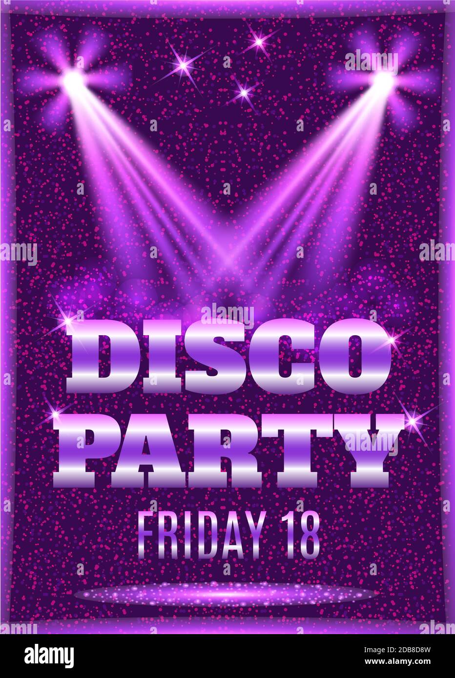 Disco party poster template with shining spotlights. Vector ...