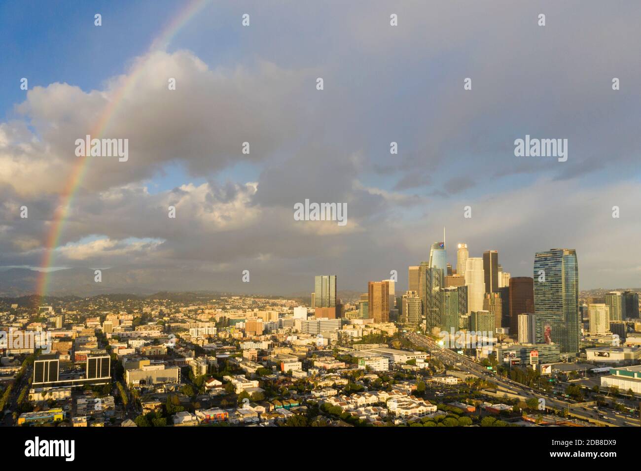 Rainbow over downtown Los Angeles skyline Stock Photo - Alamy