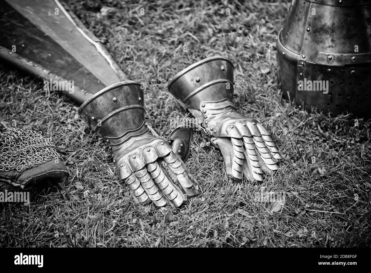 Medieval armor, hands, detail of part of an ancient war armor, gloves ...