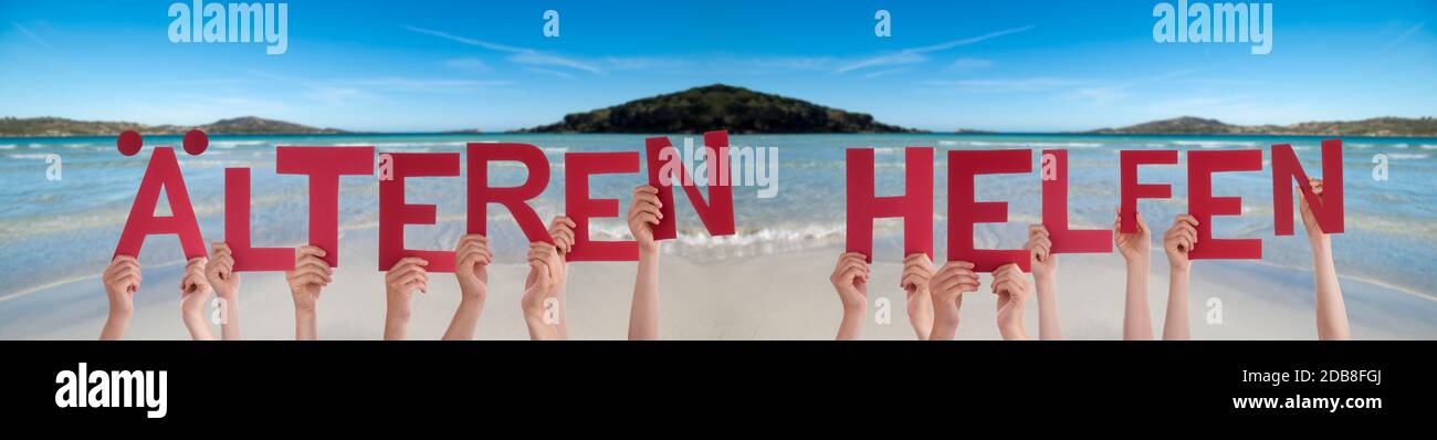 People Hands Holding Colorful German Word Aelteren Helfen Means Help ...