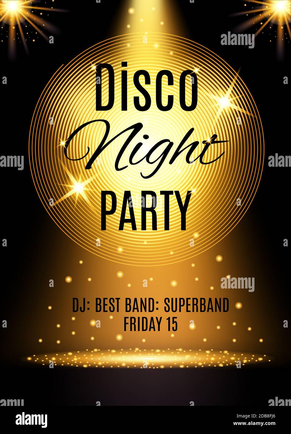 Disco party poster template with shining element. Vector illustration ...