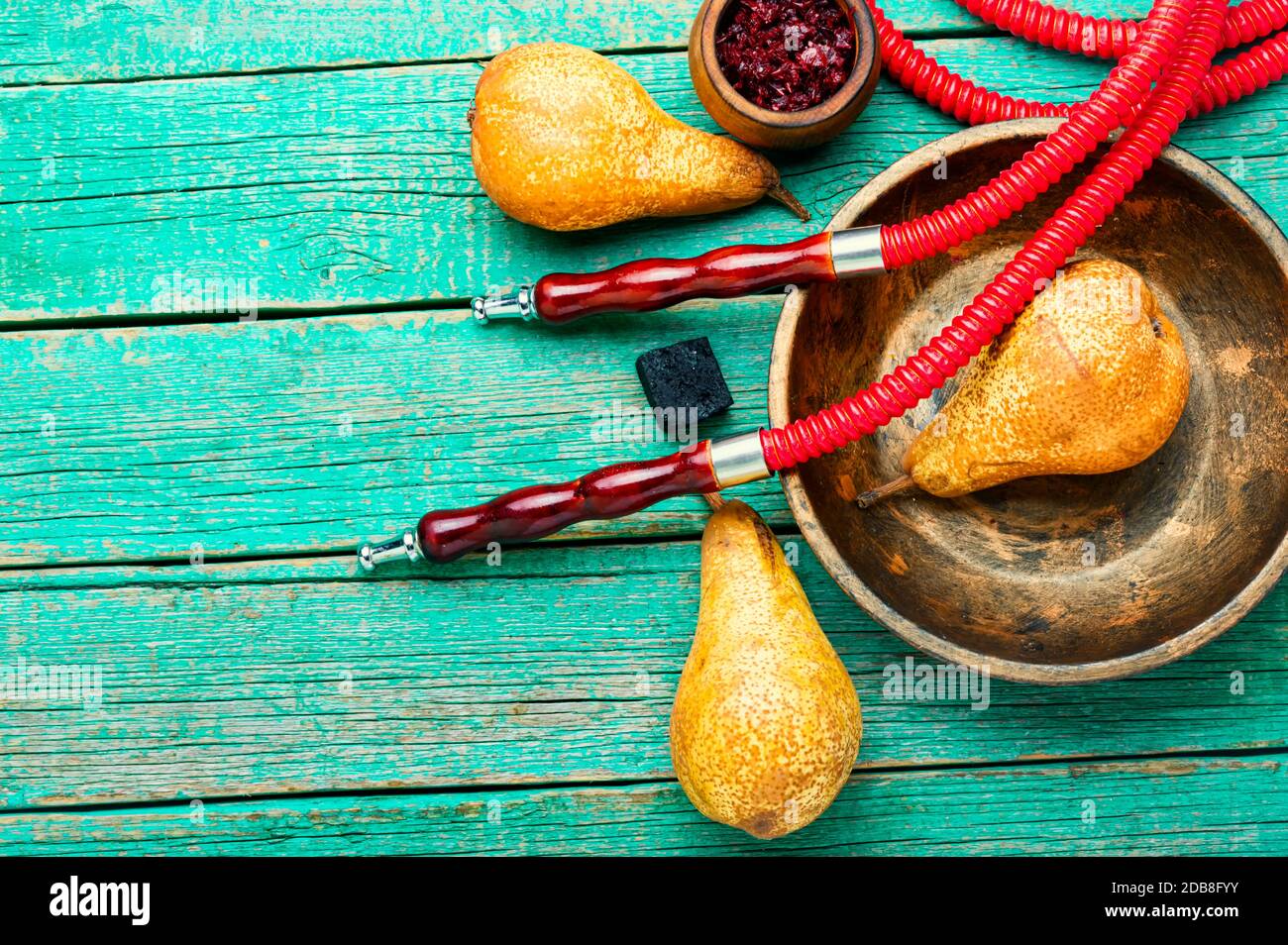 Asian tobacco hookah.Oriental smoking shisha.Fruit tobacco with pear ...