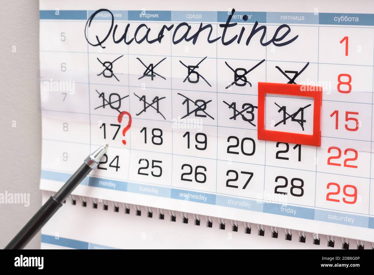 The pen indicates Monday on the calendar with a question mark, previous ...