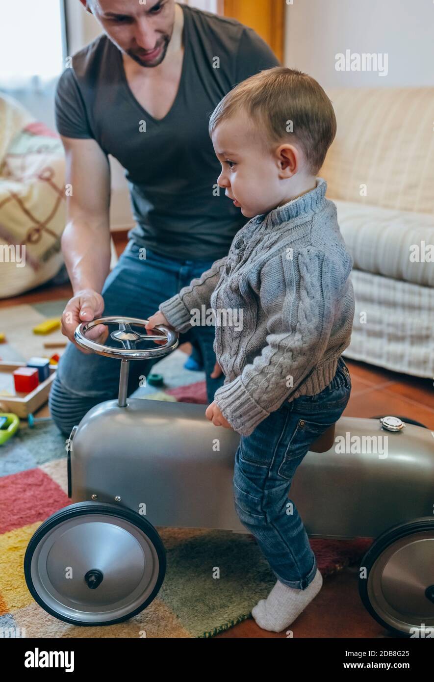 Father teaching son to drive car hi-res stock photography and images ...