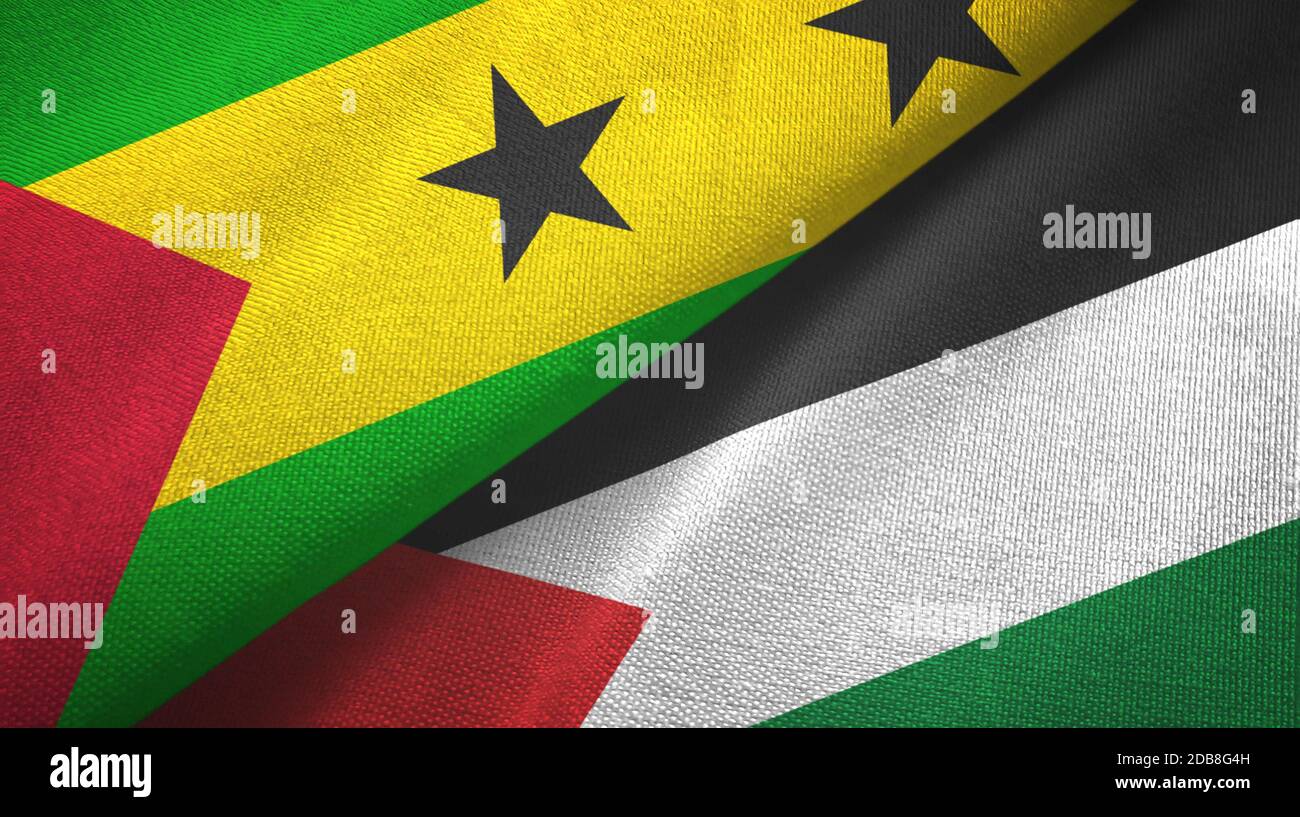 Sao Tome And Principe And Palestine Two Flags Textile Cloth Fabric