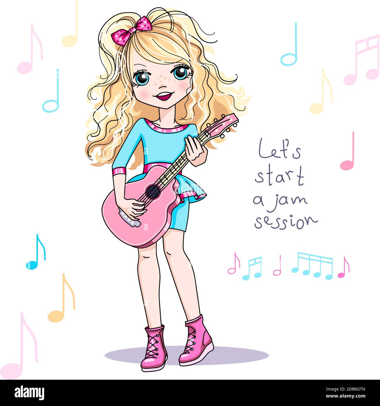 Vector cool rock star brunette baby girl musician playing guitar. Let s ...