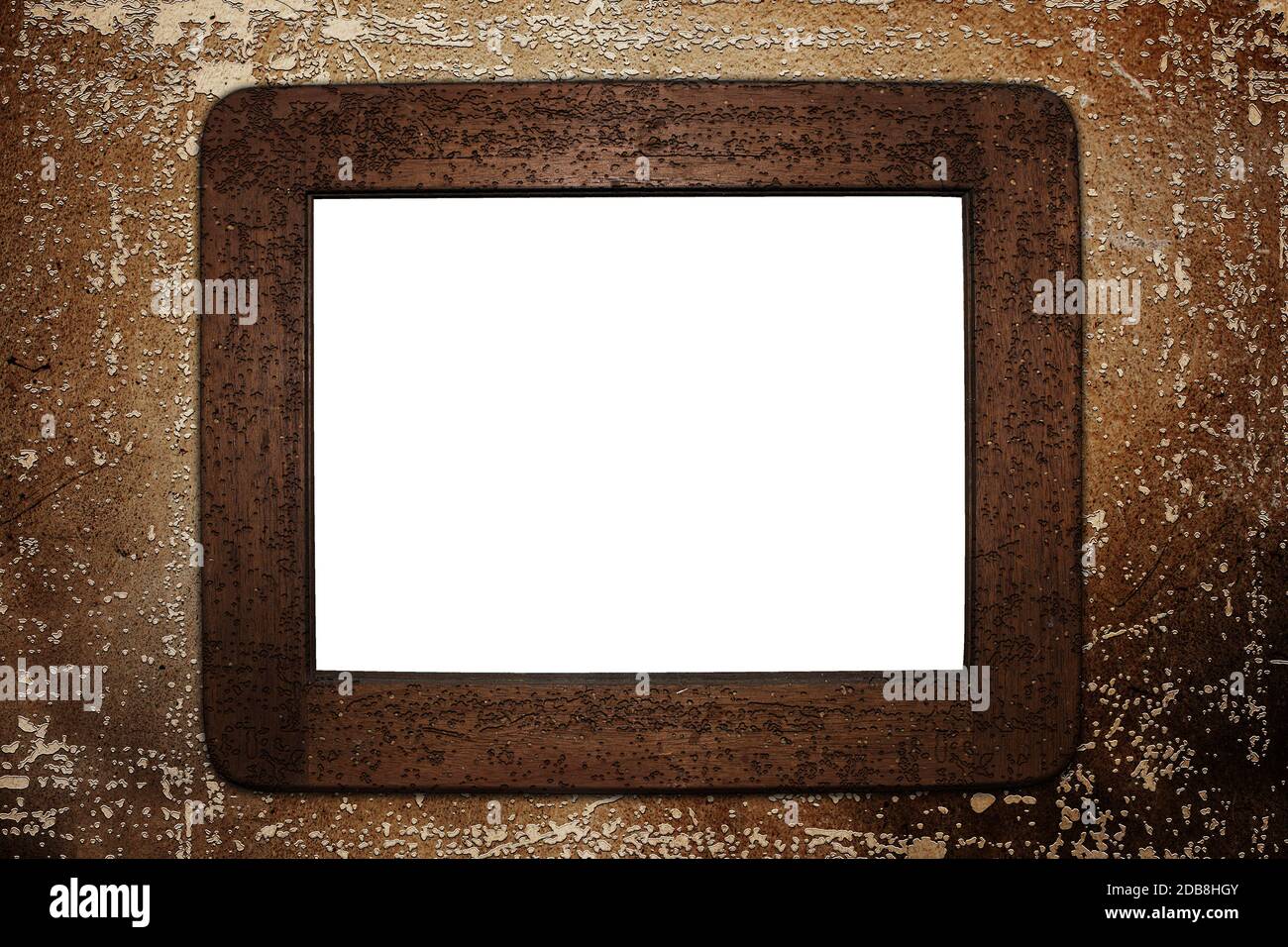 Vintage Picture frame Made Of Wood Hanging On Worn Damaged Wall Stock ...