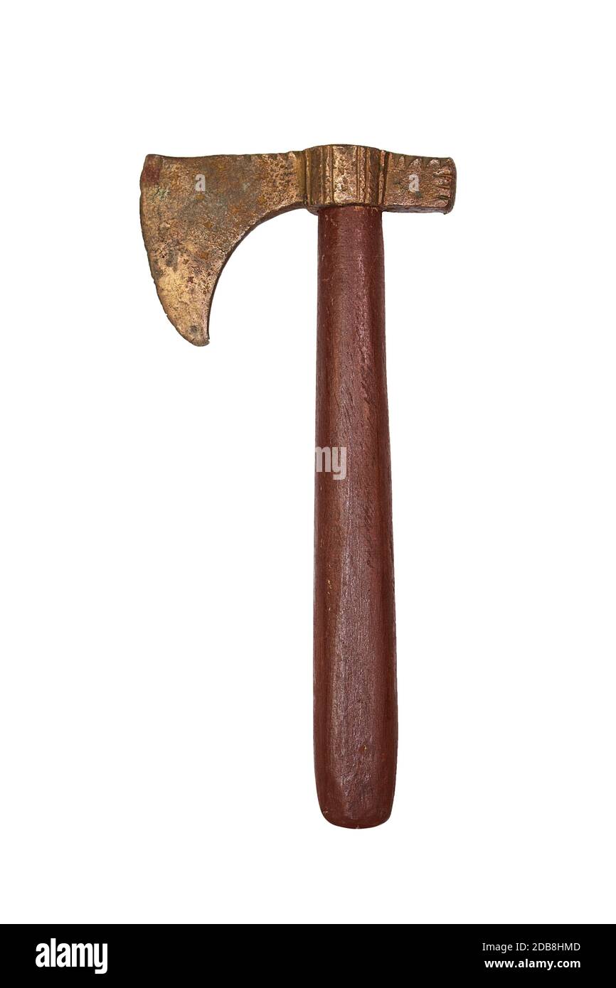 Ancient Bronze Axe With Wooden Handle Isolated On White Background Stock Photo - Alamy
