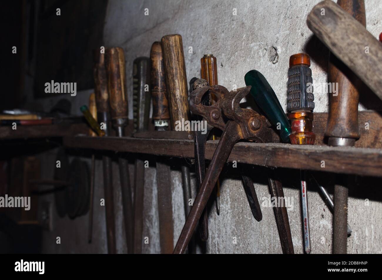 Vintage Rusted and Worn Tools In a Workshop Stock Photo - Alamy