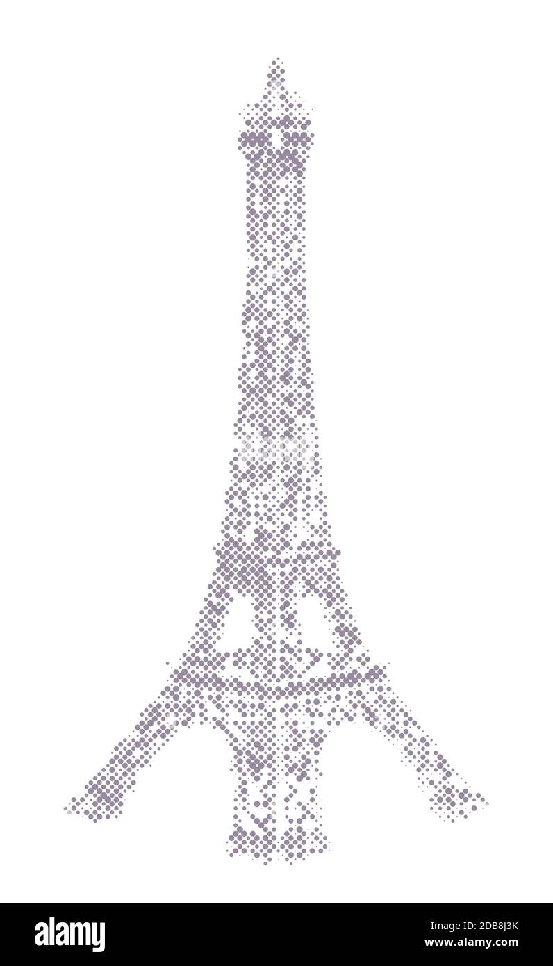 Eiffel Tower halftone illustration, desaturated purple dots on white ...