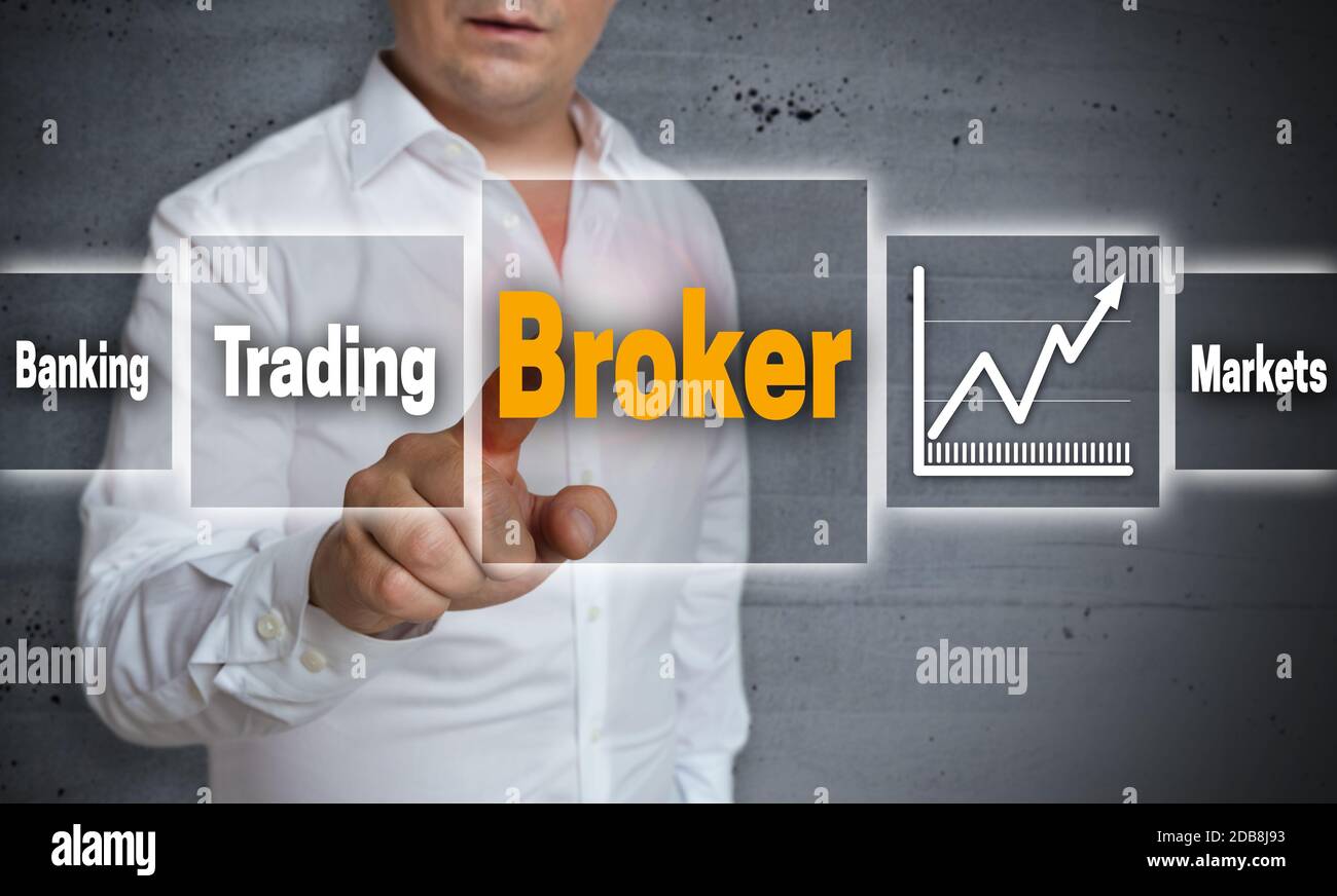 Broker concept background is shown by man Stock Photo - Alamy