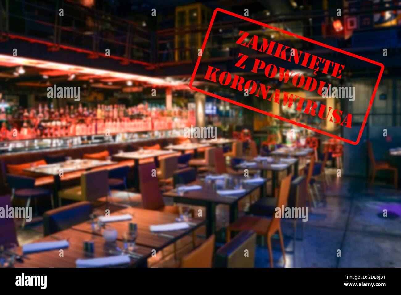 Defocused, blurred view of interior of an upmarket bar or restaurant ...