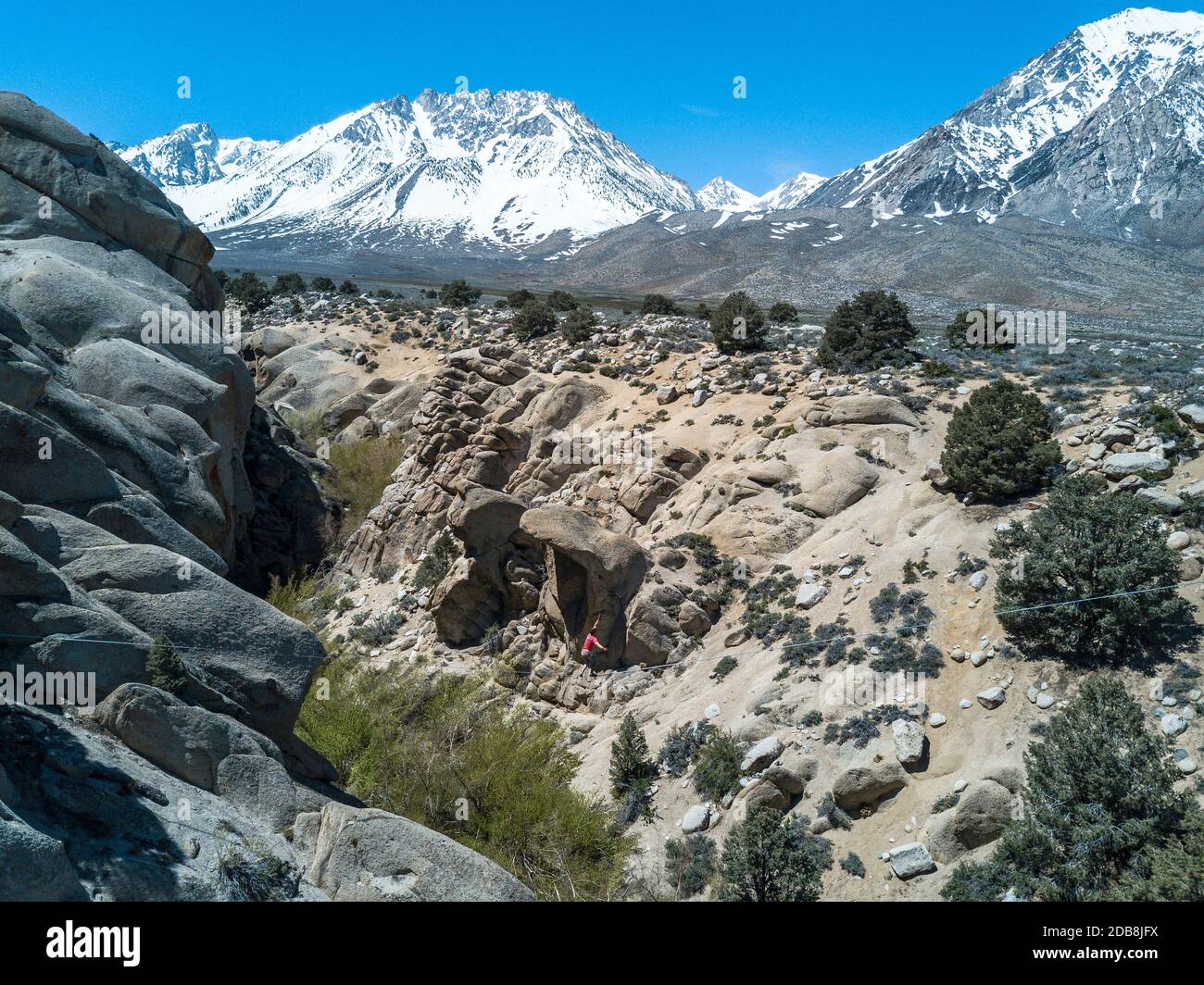 Highliner on the line in mountains in Bishop, California Stock Photo ...