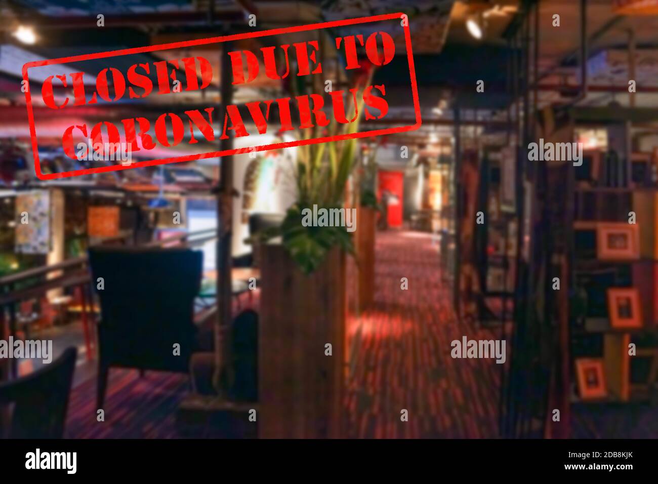 Defocused, blurred view of interior of an upmarket cafeteria or coffee ...