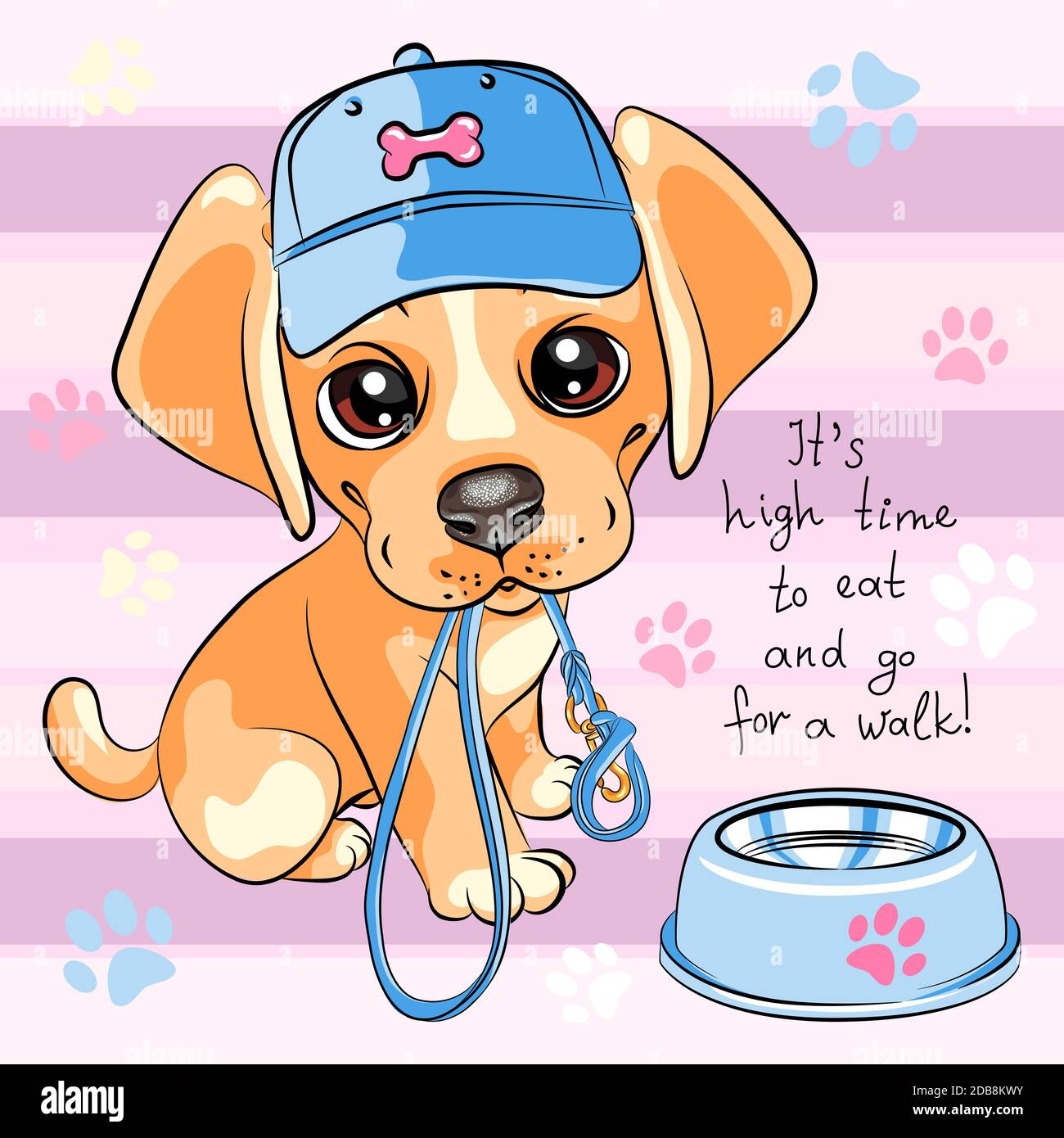 Vector cute little pale puppy Labrador Retriever dog wants to eat and ...
