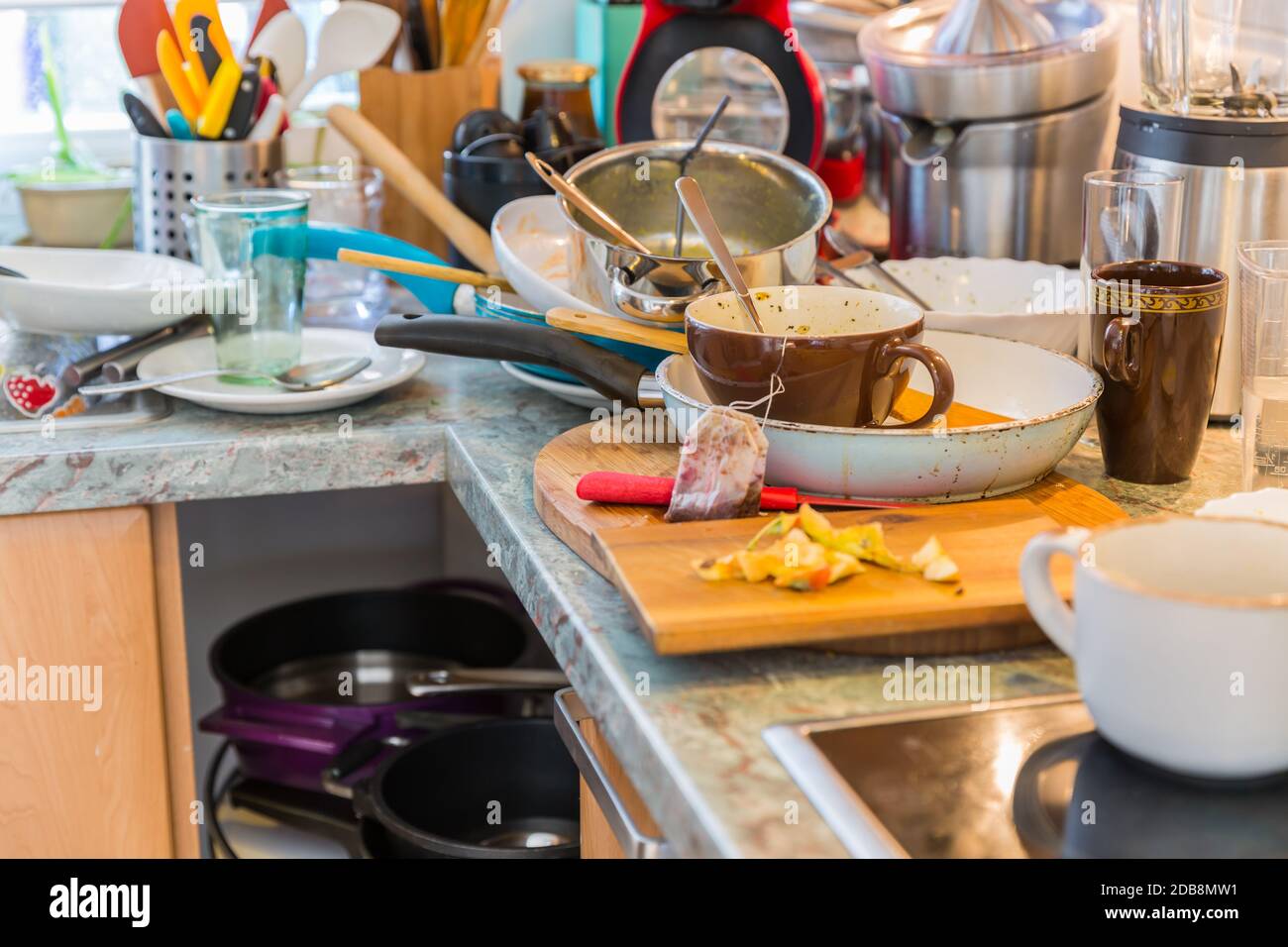 Messy kitchen with pile of dirty dishes. Compulsive Hoarding Syndrom ...