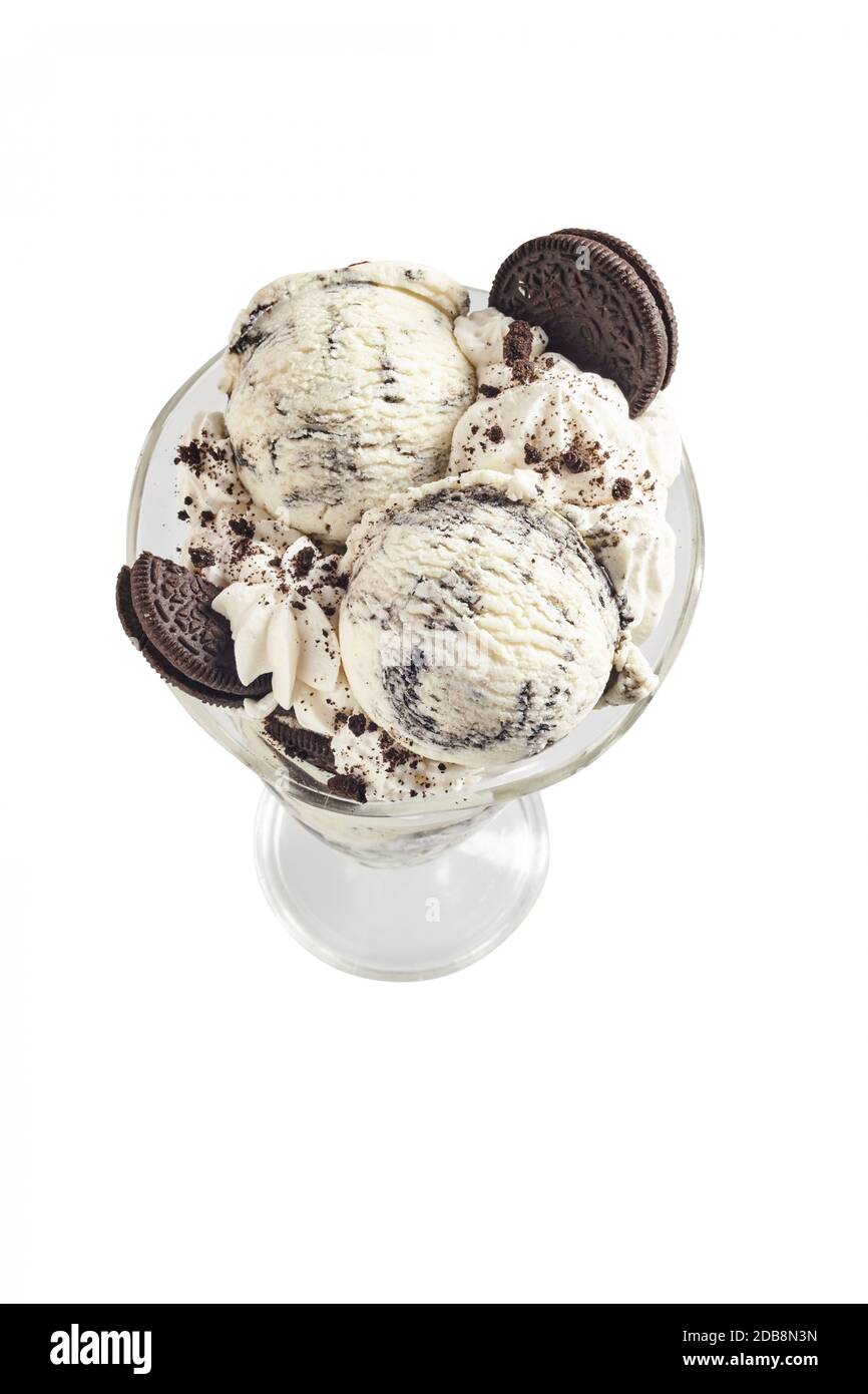 Top down view of handmade Oreo ice cream dessert with two whole cookies ...