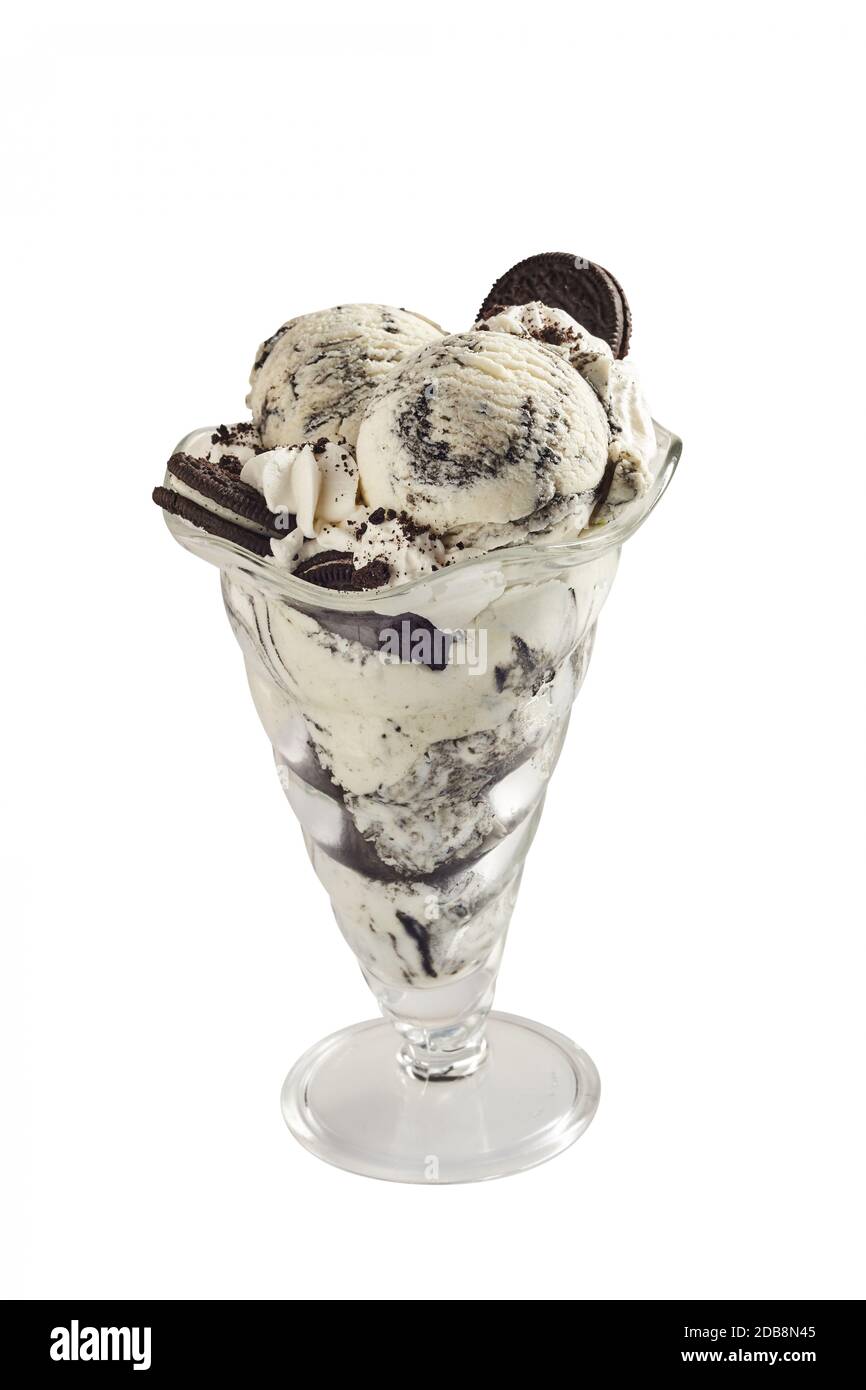 Speciality American Oreo ice cream served in a tall glass with whole ...