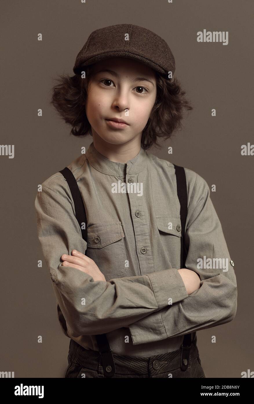 Retro style boy portrait. Vintage stylization Stock Photo - Alamy