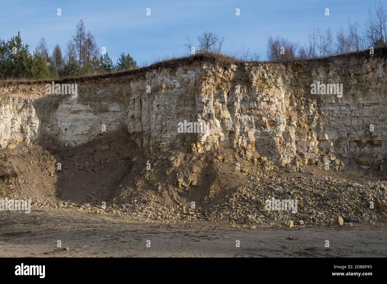 landscape with limestone outcrop and visible effects of weathering and ...