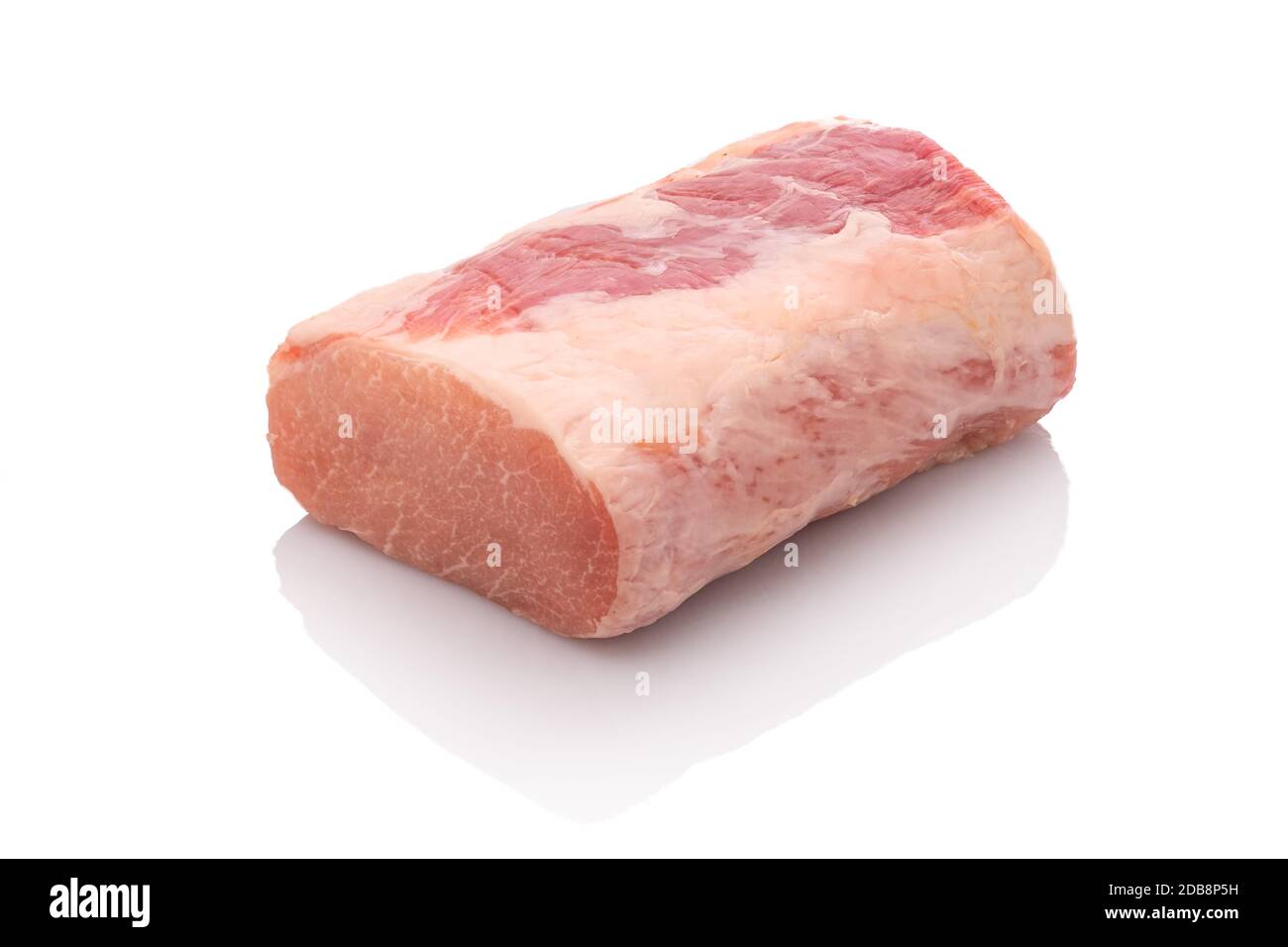 Iberico pork loin filet raw close-up white isolate Stock Photo - Alamy
