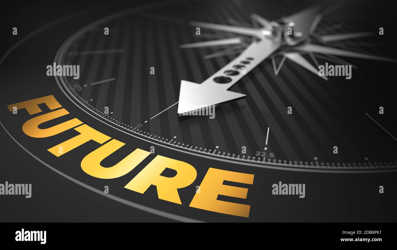 FUTURE. 3D Illustration of an Abstract Compass Over Black Background ...