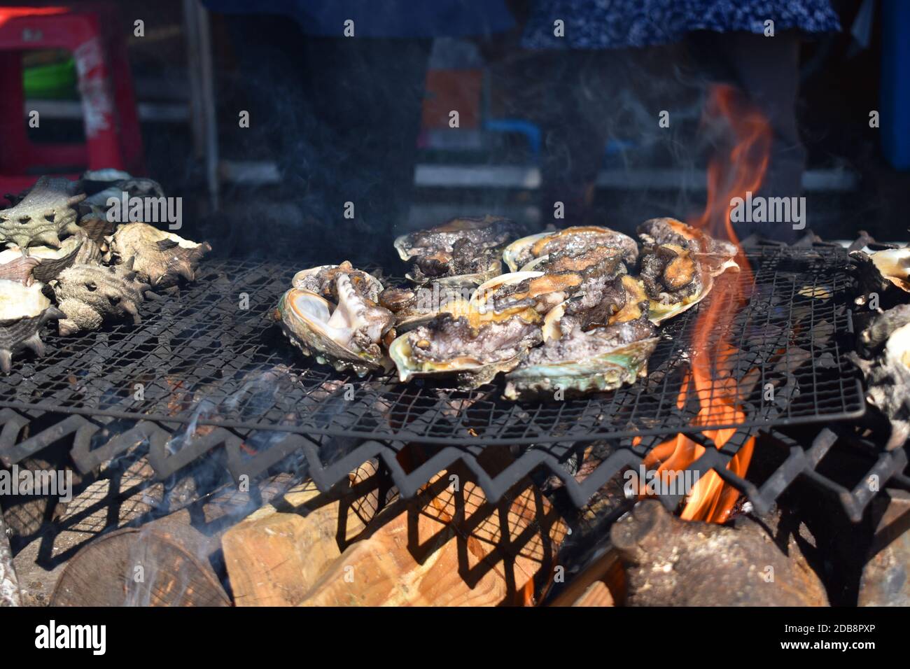 Grilled clams abalone back ground Stock Photo - Alamy
