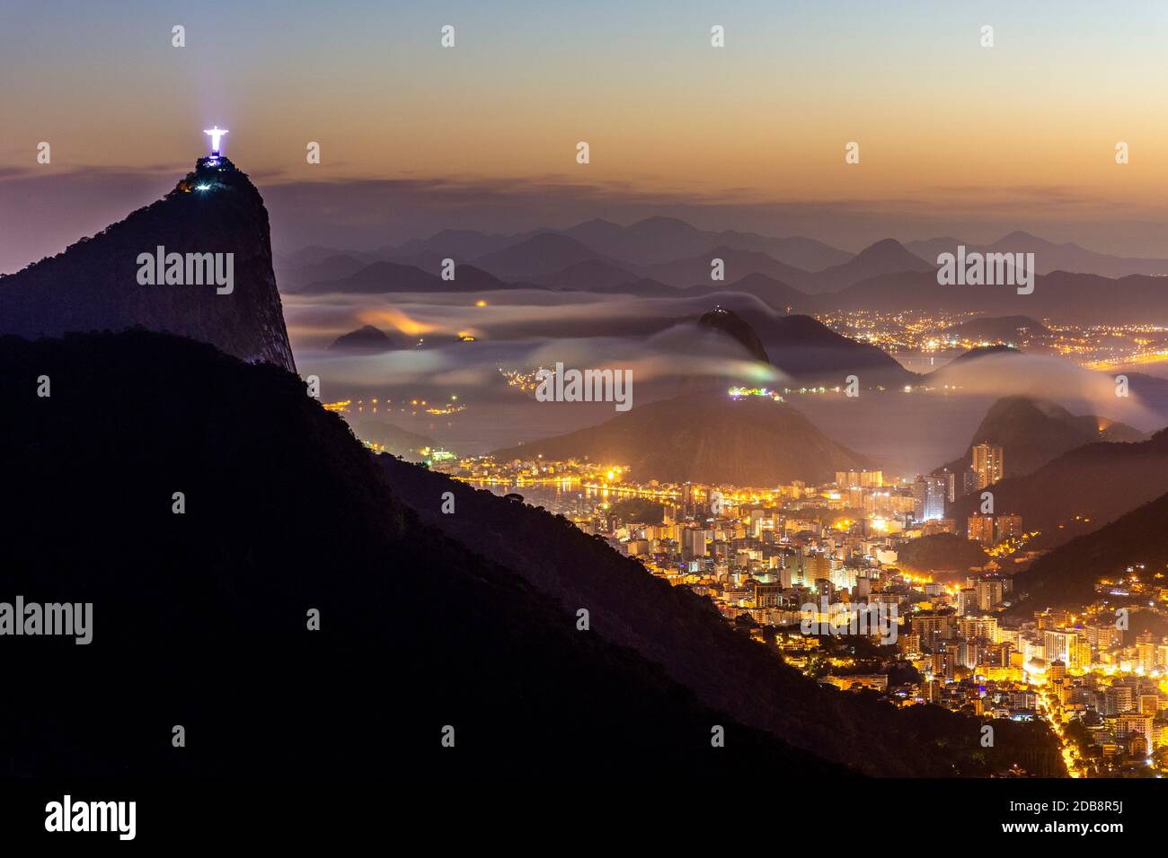 Beautiful landscape of the sunrise with Corcovado Mountain, Christ the ...