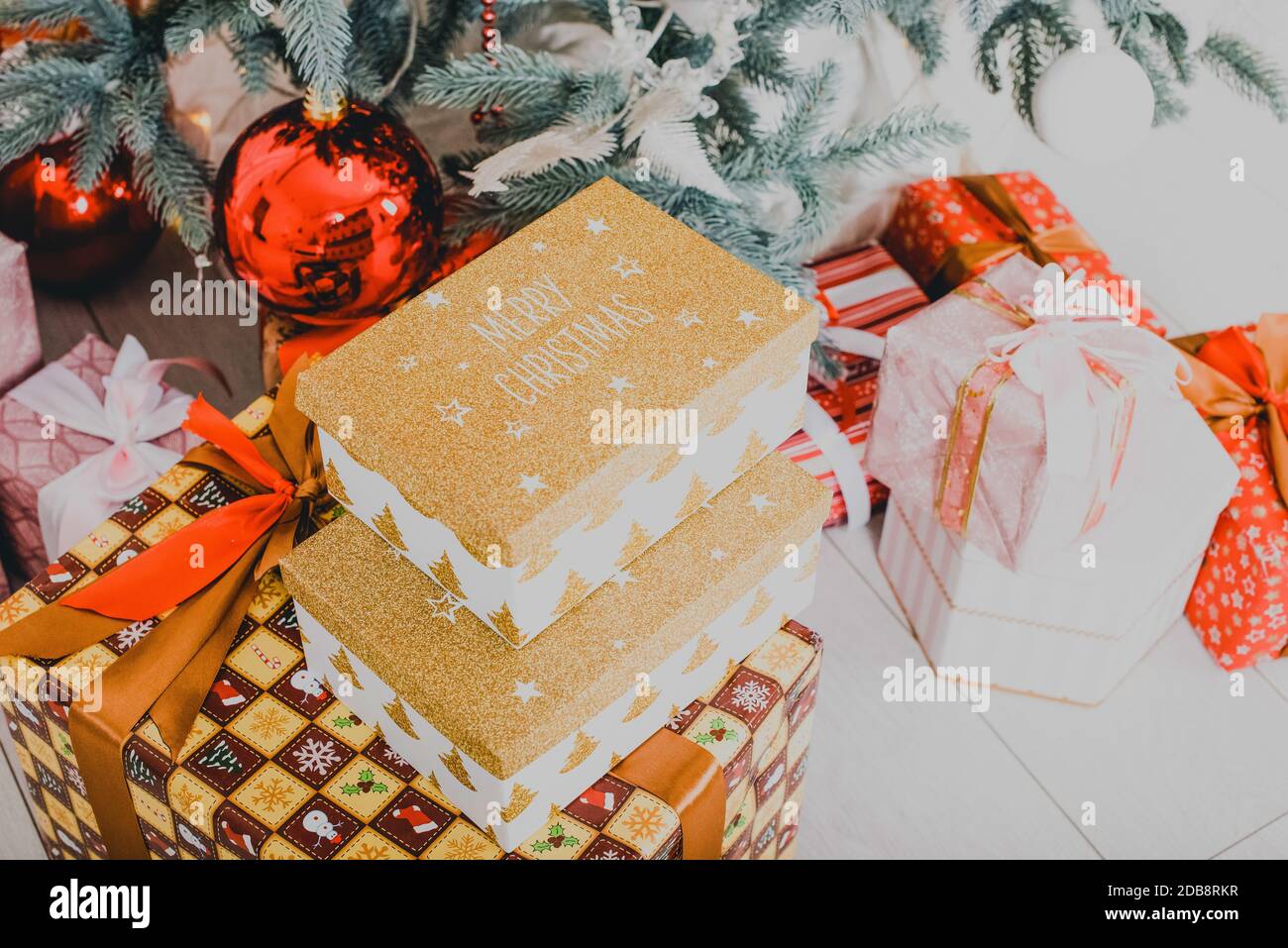 New Year's interior. Christmas tree. Christmas decorations. Luxury. New ...