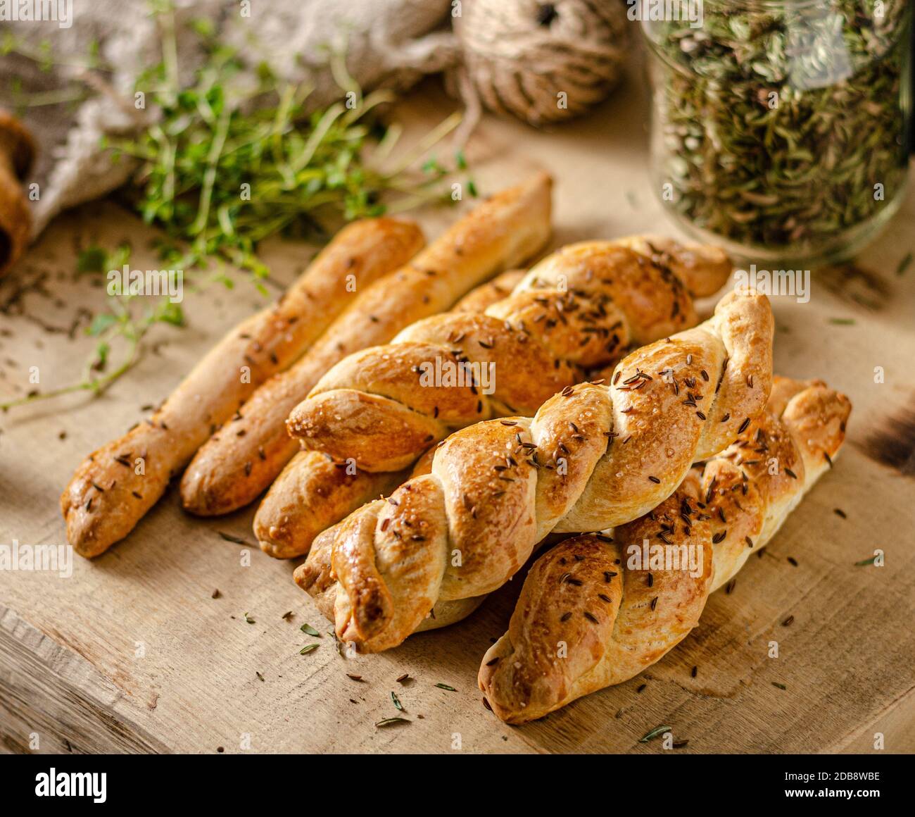 Delicious homemade salted sticks with cumin and sea salt Stock Photo ...