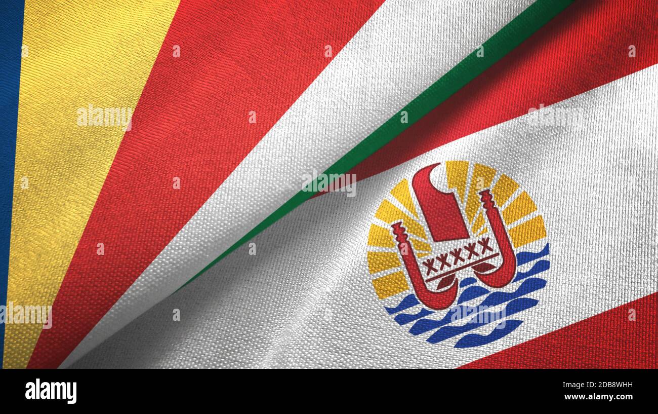 Seychelles and French Polynesia two flags textile cloth, fabric texture ...