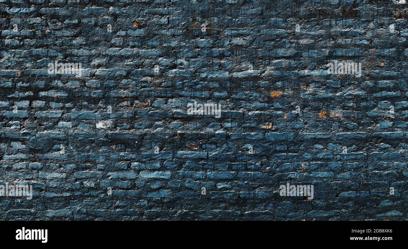 Dark blue brick wall texture, grungy background Stock Photo - Alamy
