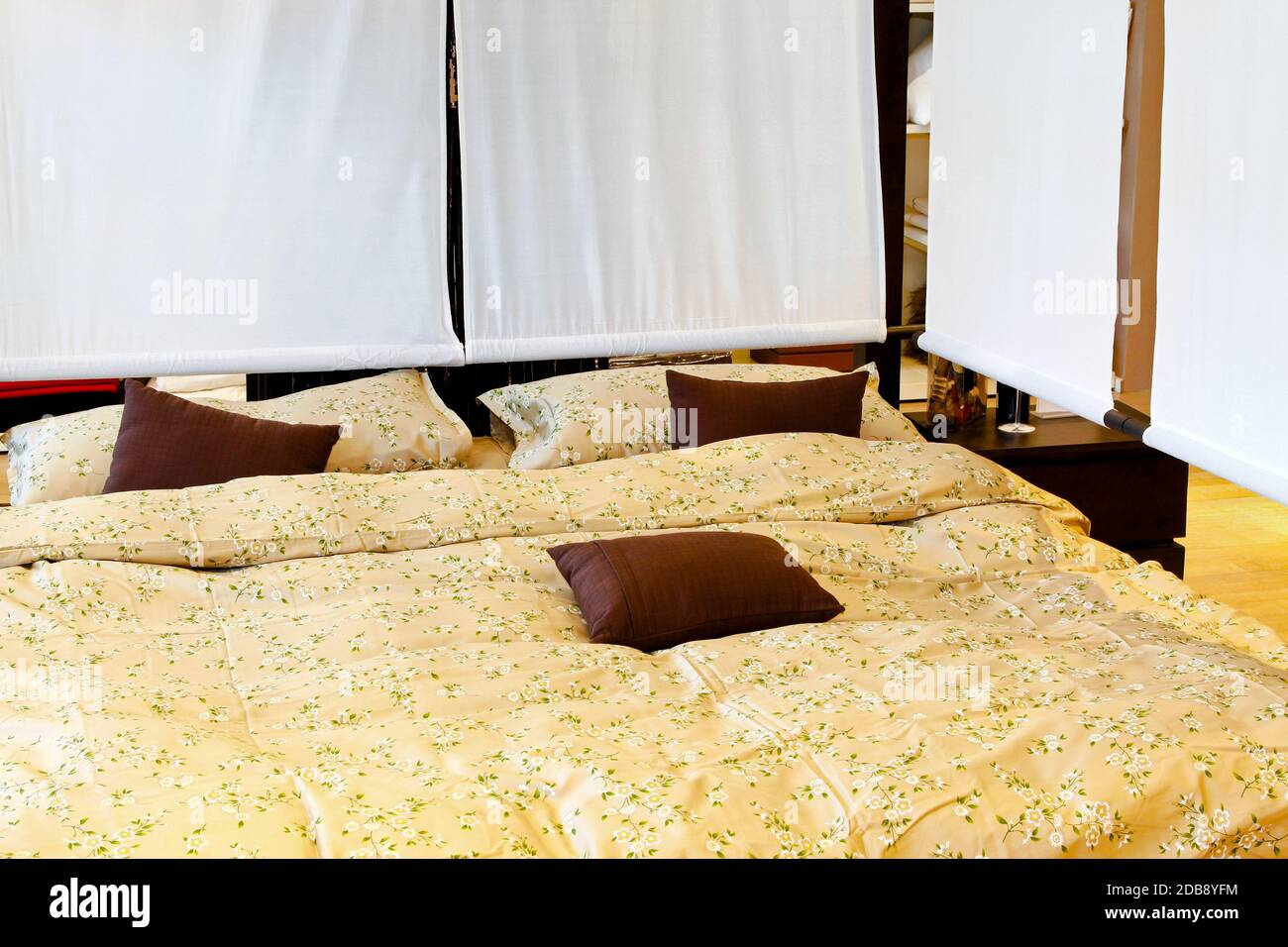 Big double bed with white canopy cloth Stock Photo - Alamy