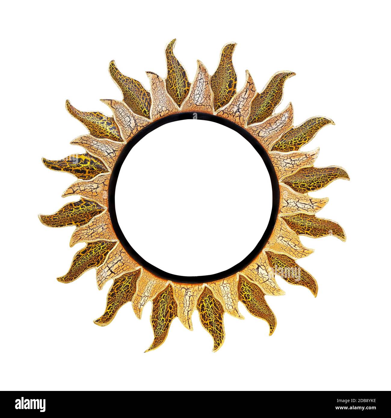 Wooden frame in a shape of sun isolated with clipping path included ...