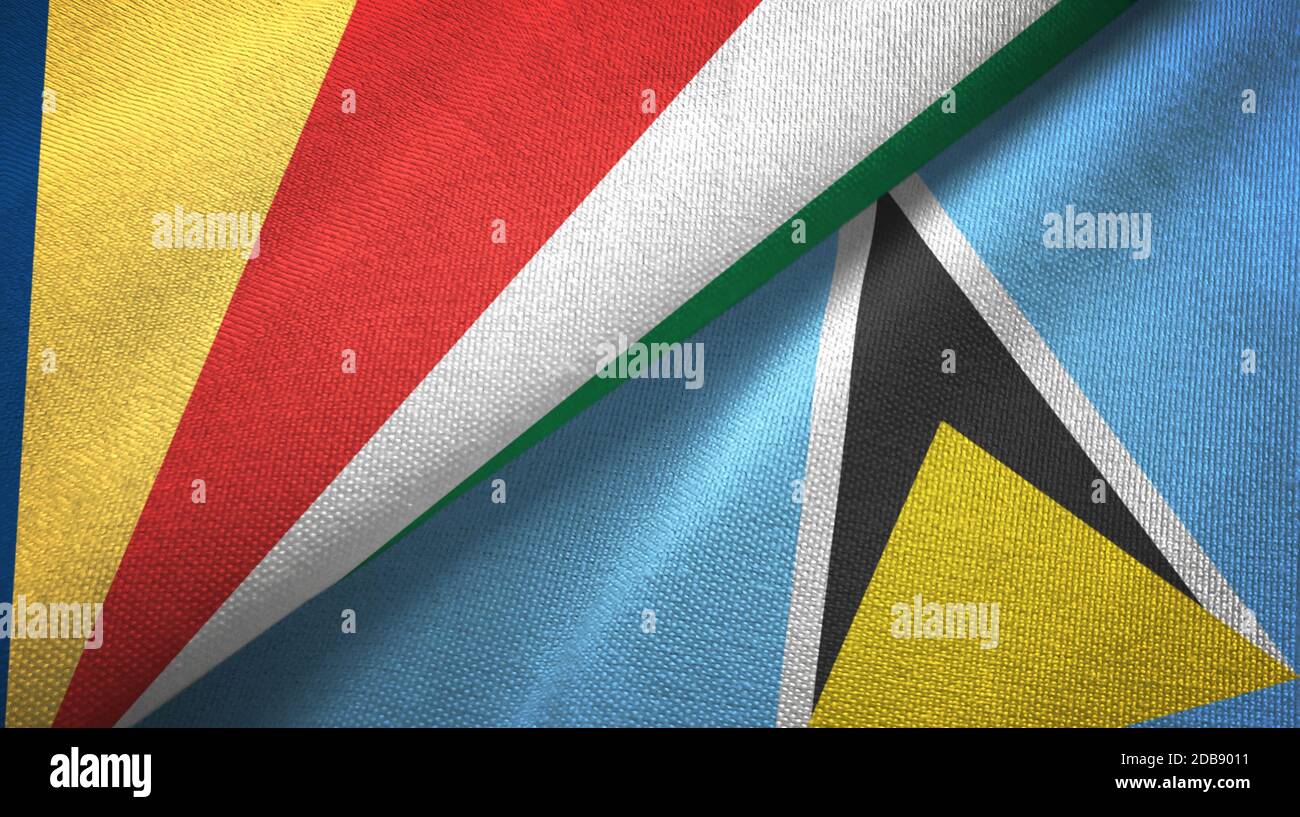 Seychelles and Saint Lucia two flags textile cloth, fabric texture ...