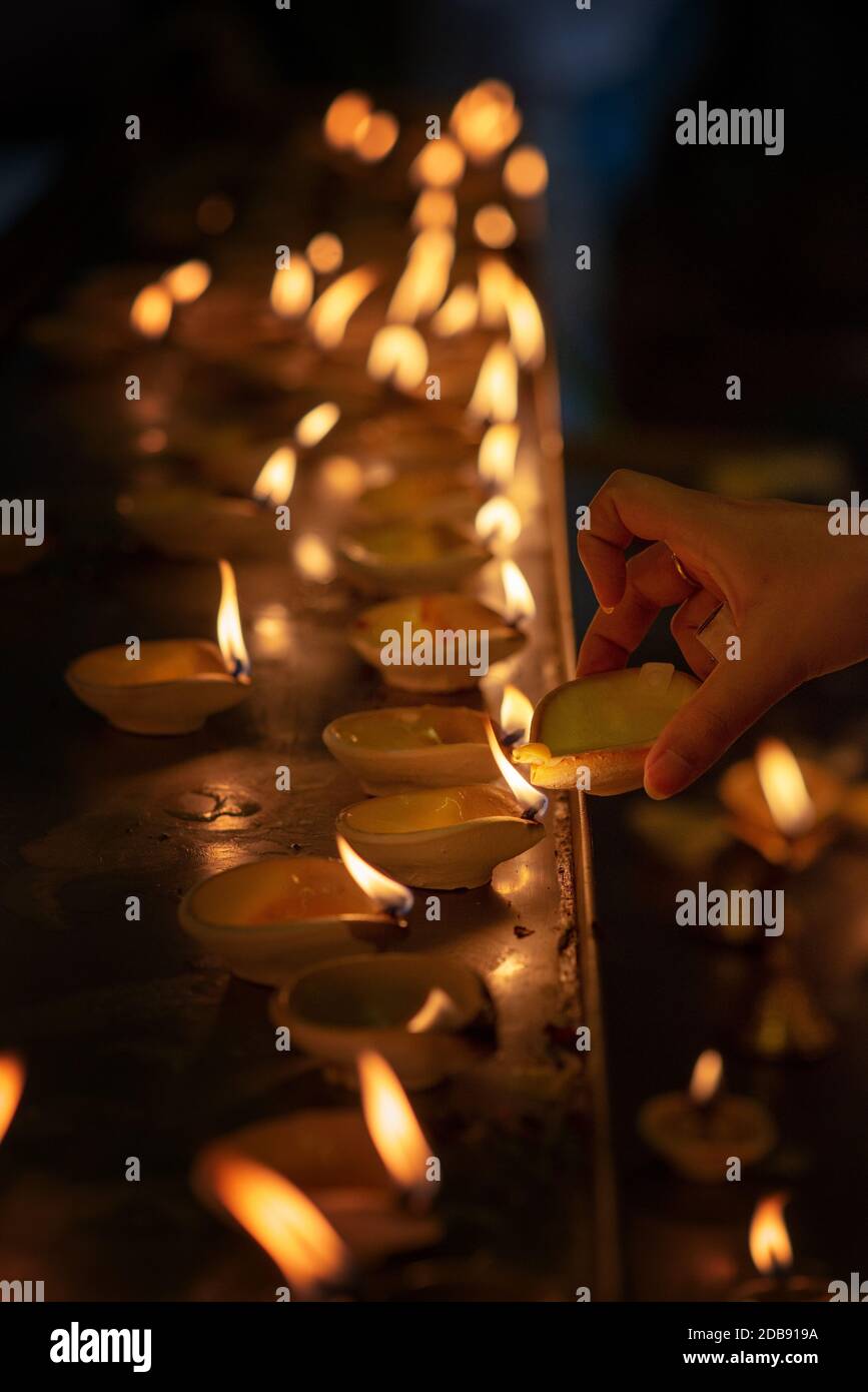 Diwali oil lamp in indian temple Stock Photo - Alamy