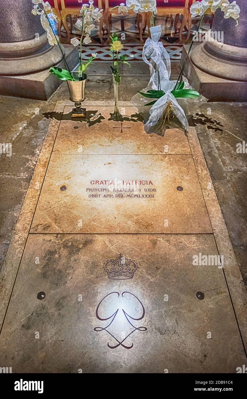 MONACO - AUGUST 13: Tomb of Princess Grace Kelly inside the Cathedral ...