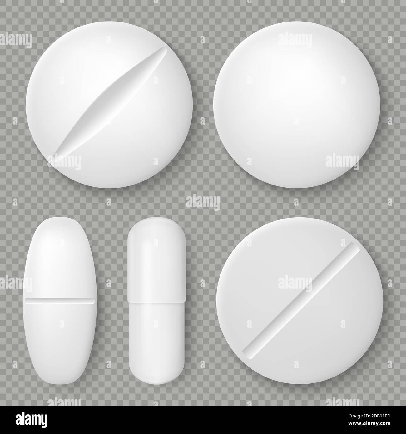 Realistic white medicine pills and tablets isolated on transparent ...