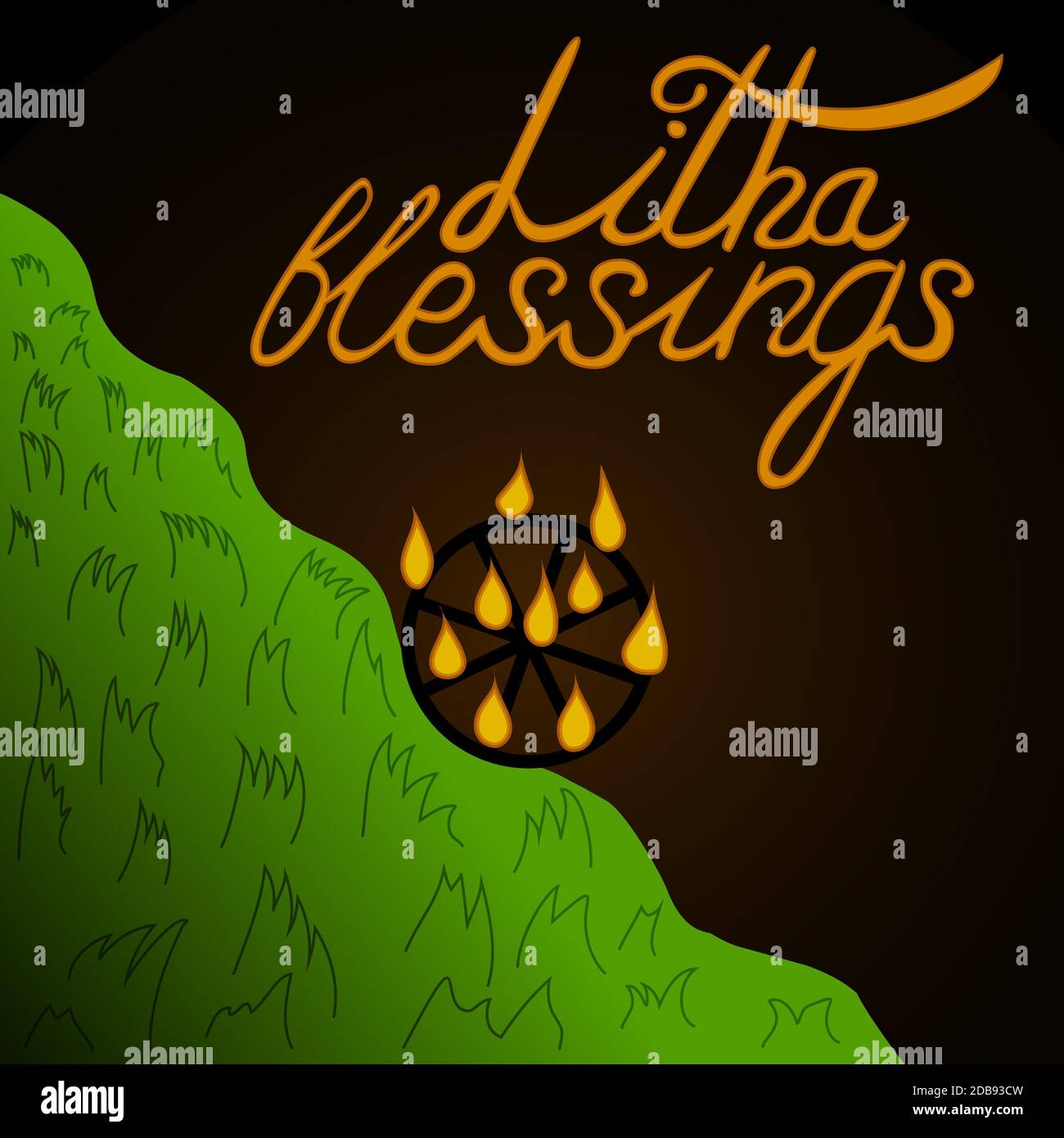 summer greeting card with burning wheel - Litha blessings Stock Photo ...