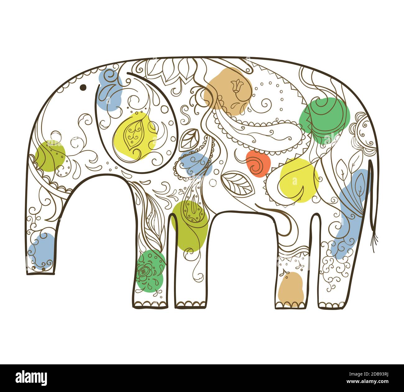 Vector hand drawn elephant with floral pattern Stock Vector Image & Art ...