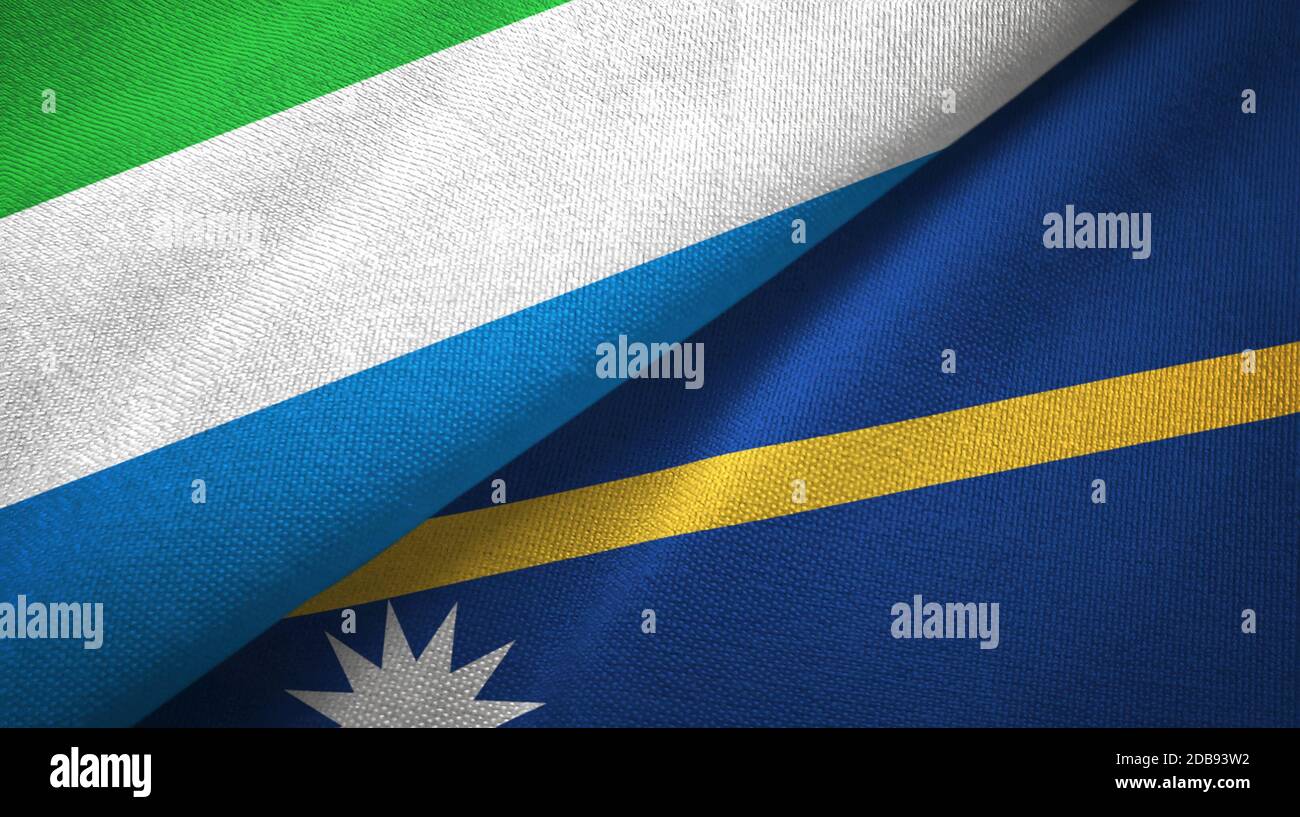 Sierra Leone and Nauru two flags textile cloth, fabric texture Stock ...
