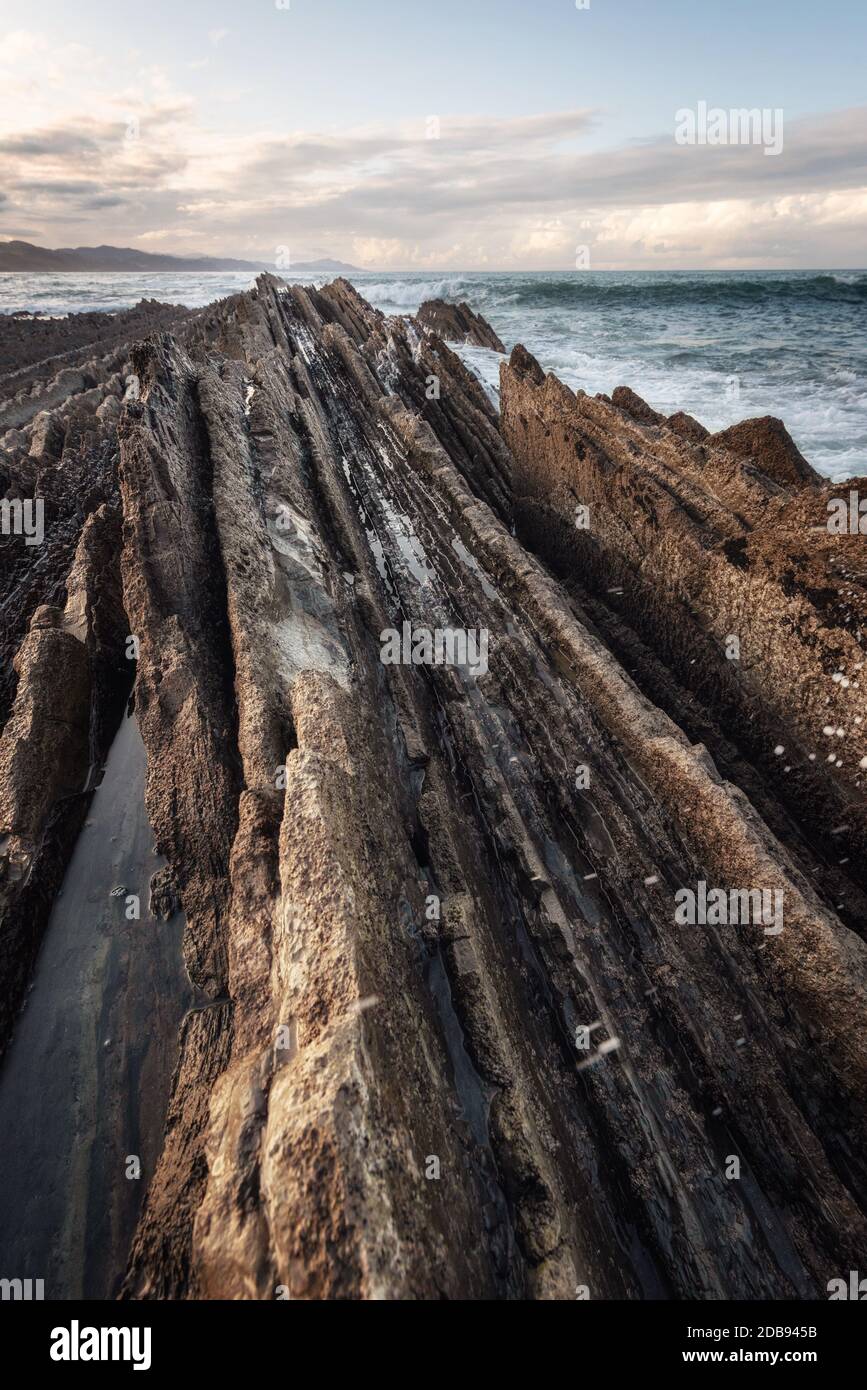 Coast landscape of famous Flysch in Zumaia, Basque country, Spain ...